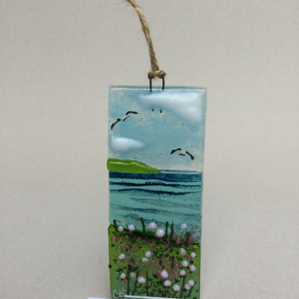 Small Fused Glass Hanger – Sea Pinks - Fused Glass By Claire Harris